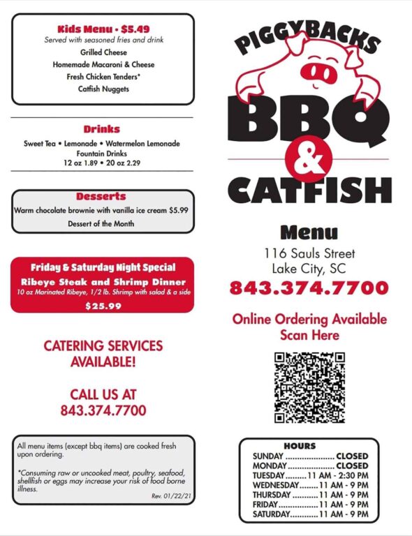 Piggyback's BBQ & Catfish in Lake City, SC - Destination BBQ