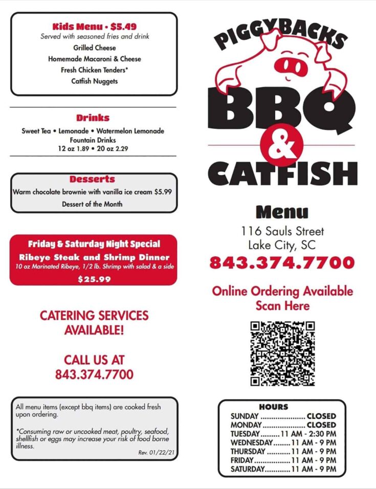 Piggyback's BBQ & Catfish in Lake City, SC - Destination BBQ