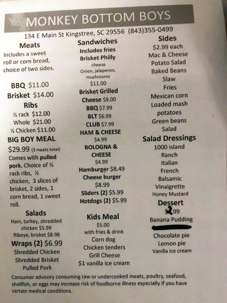 Monkey Bottom Boys BBQ Restaurant in Kingstree, SC - Destination BBQ