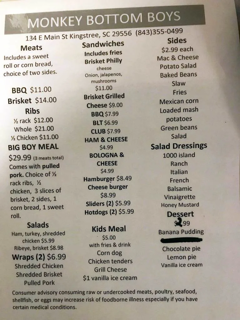 Monkey Bottom Boys BBQ Restaurant in Kingstree, SC - Destination BBQ