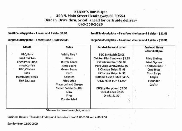 Kenny's Bar-B-Que Buffet & Restaurant in Hemingway - Destination BBQ
