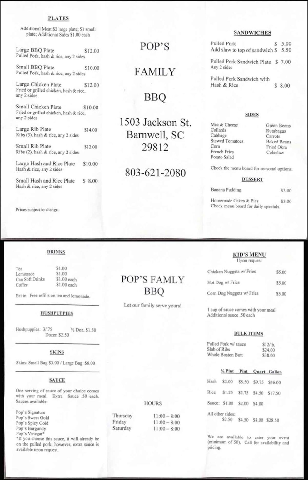 Pop’s Family BBQ ***Permanently Closed*** Restaurant in Barnwell ...